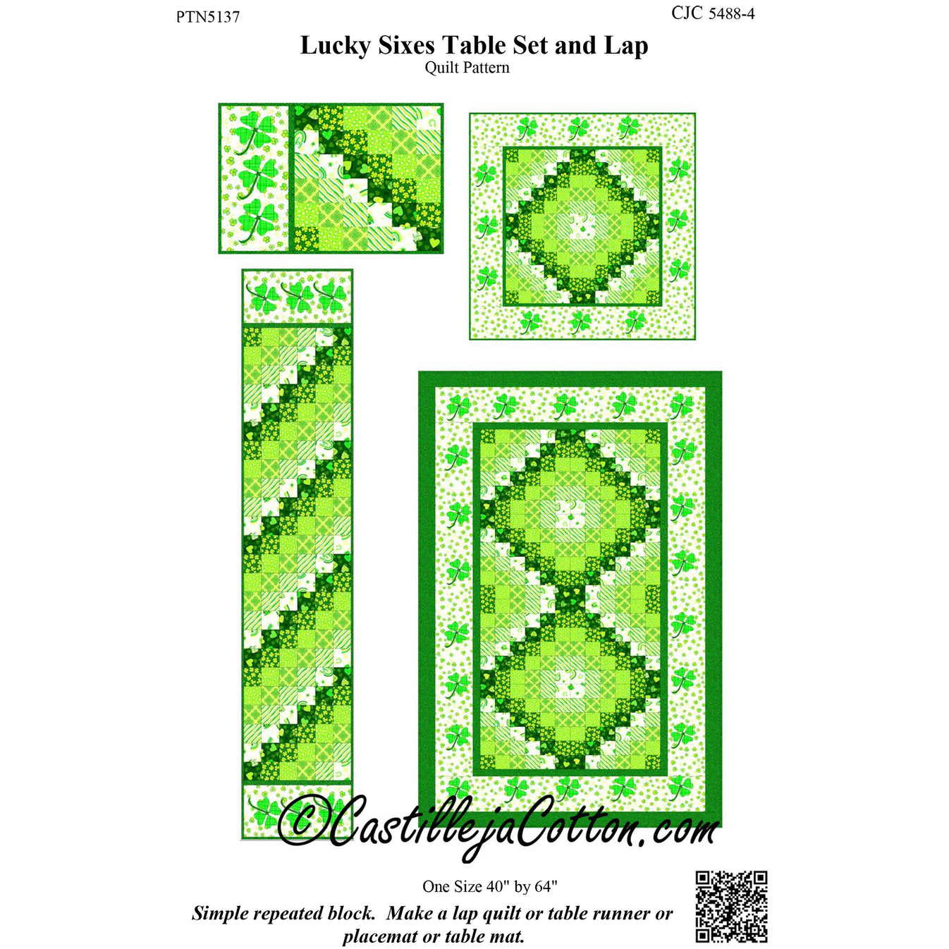 Lucky Sixes Table Set and Lap Quilt CJC-54884e - Downloadable Pattern ...