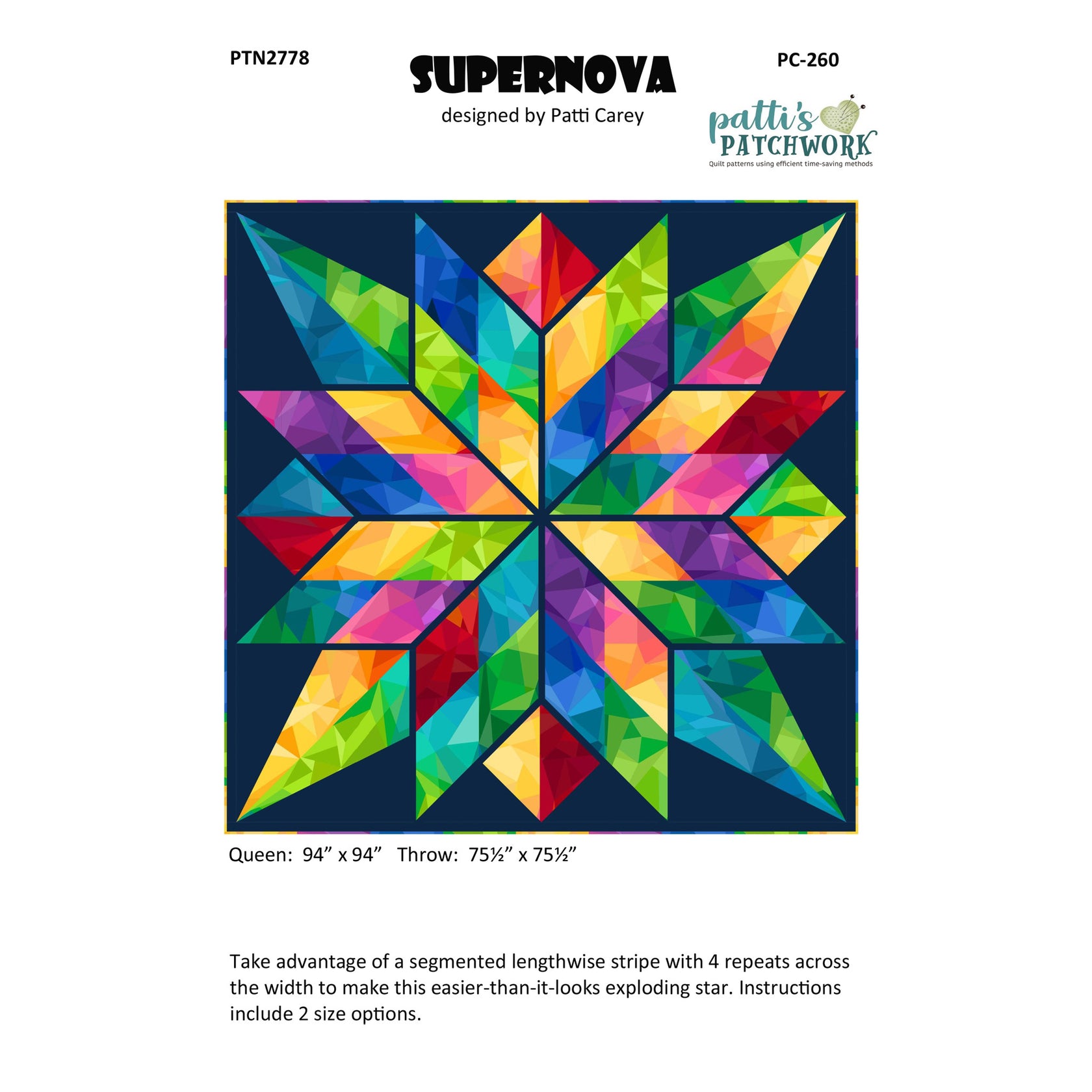 Supernova Quilt Pattern PC-260 (intermediate, lap, throw, queen ...
